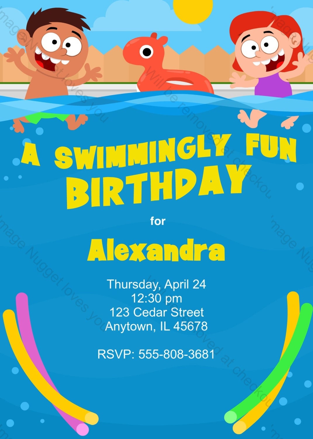 Swimming Birthday Invitation - Printable Design, Customizable, Instant ...