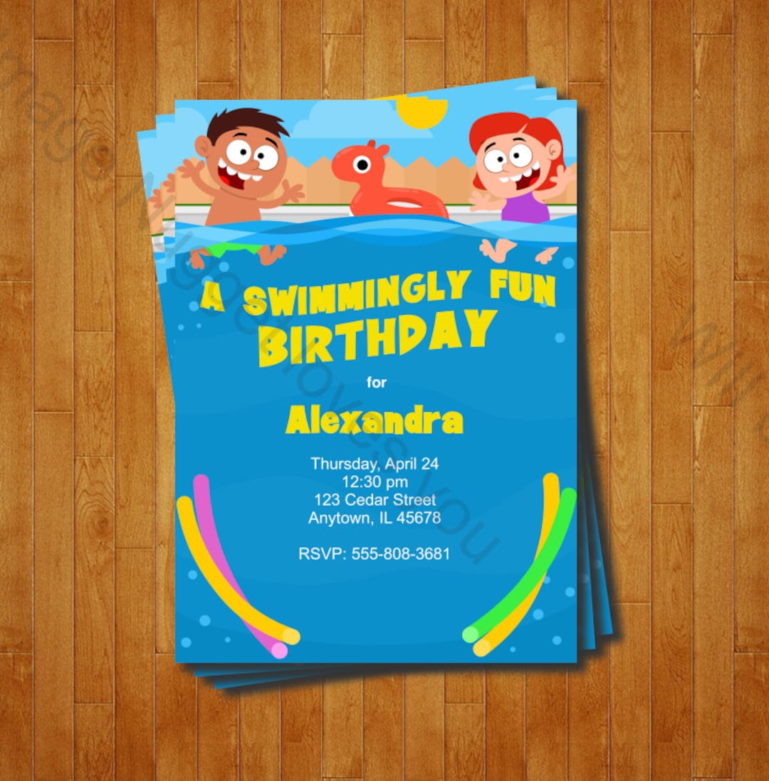 Swimming Party Invitation - Printable Birthday Invite for a Summer Pool ...