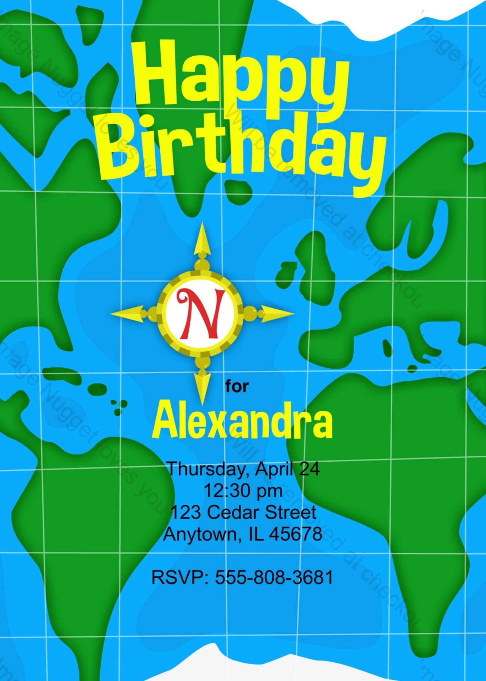 World Map Birthday Party Invitation - Printable Birthday Invite for a ...