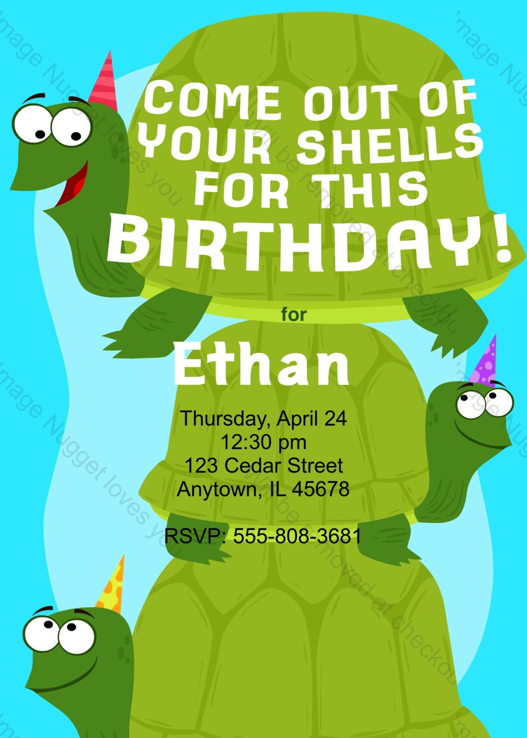 Turtle Party Invitation Printable Birthday Invite for a - Etsy