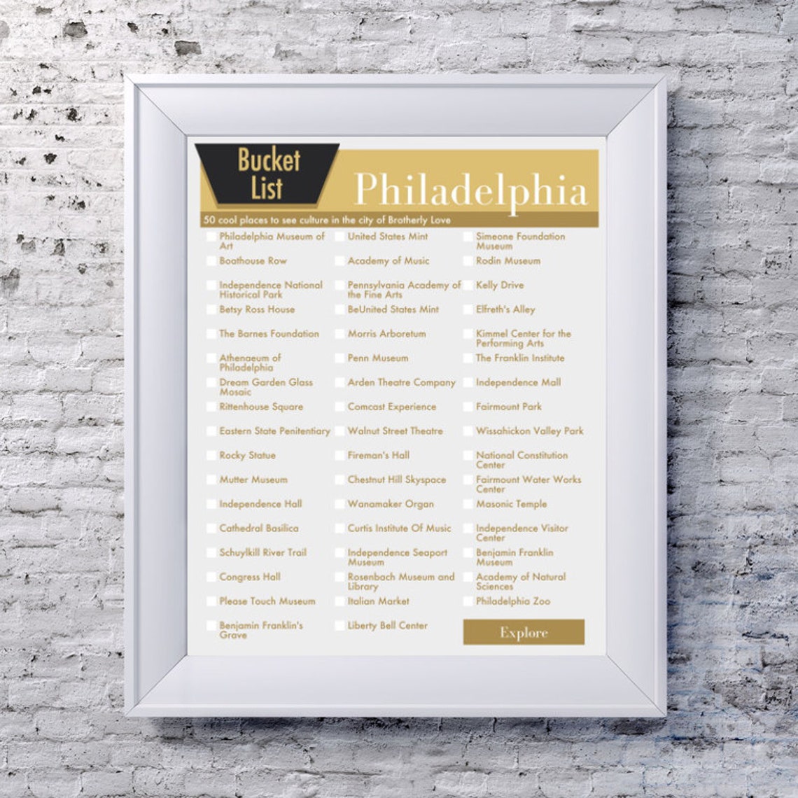 Bucket List Philadelphia Bucket List in Your Choice of COLOR Wall Art ...