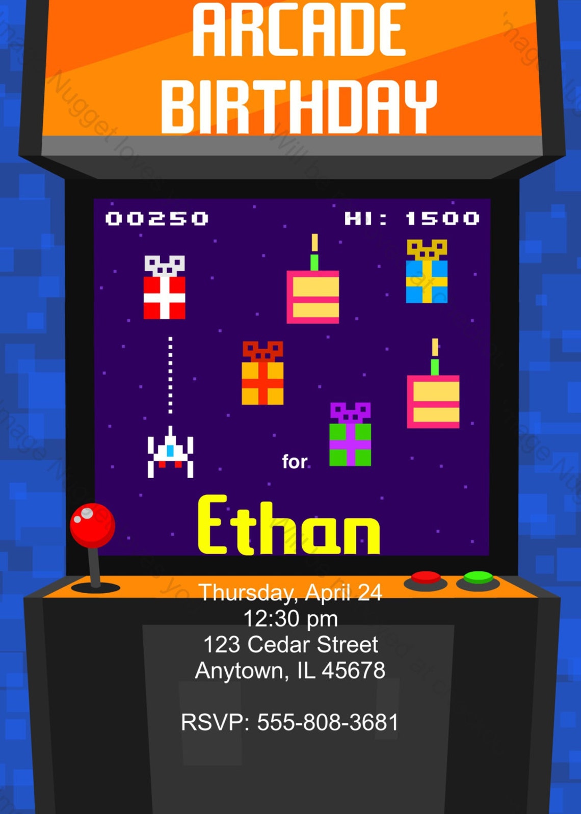 Arcade Video Game 8bit Birthday Party Invitation - Printable Birthday ...