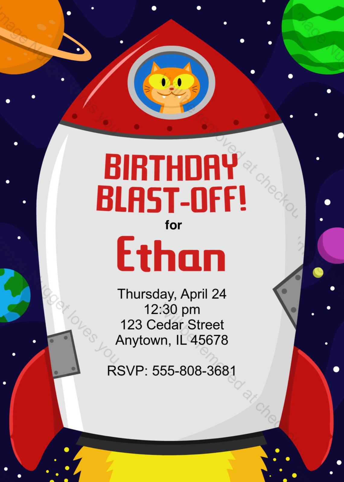 Rocketship Party Invitation Printable Birthday Invite for a Outer Space ...