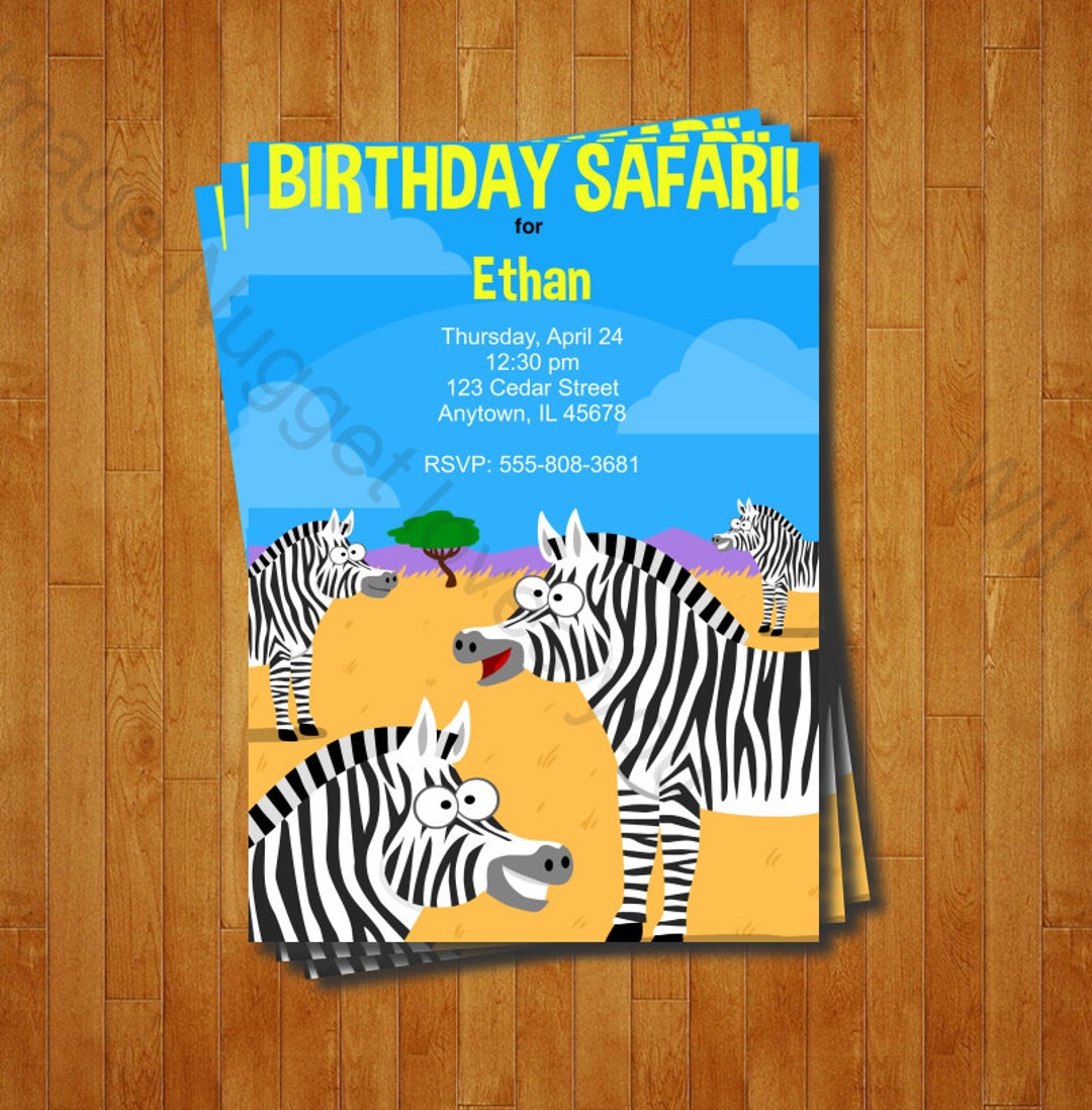 Zebra Birthday Invitation - Printable Birthday Invite for a Safari ...