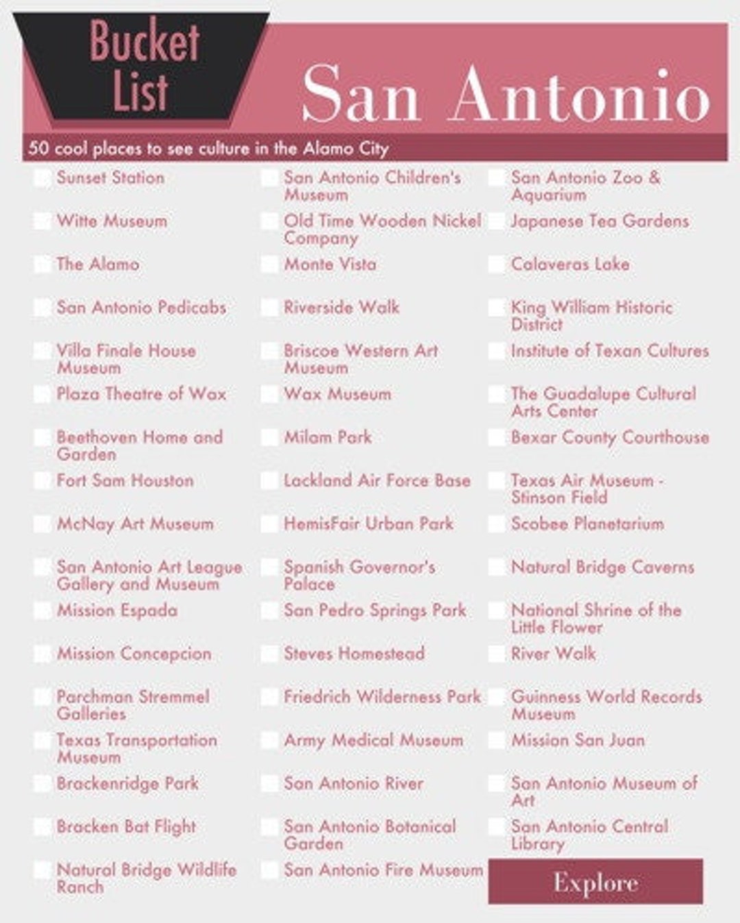 Bucket List San Antonio Texas Bucket List in Your Choice of COLOR Wall ...
