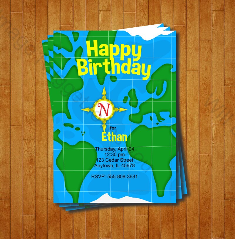 World Map Birthday Party Invitation - Printable Birthday Invite for a ...