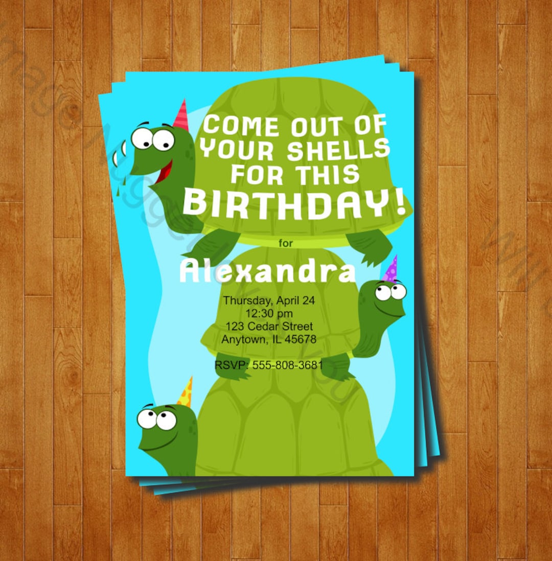 Turtle Party Invitation - Printable Birthday Invite for a Turtle ...