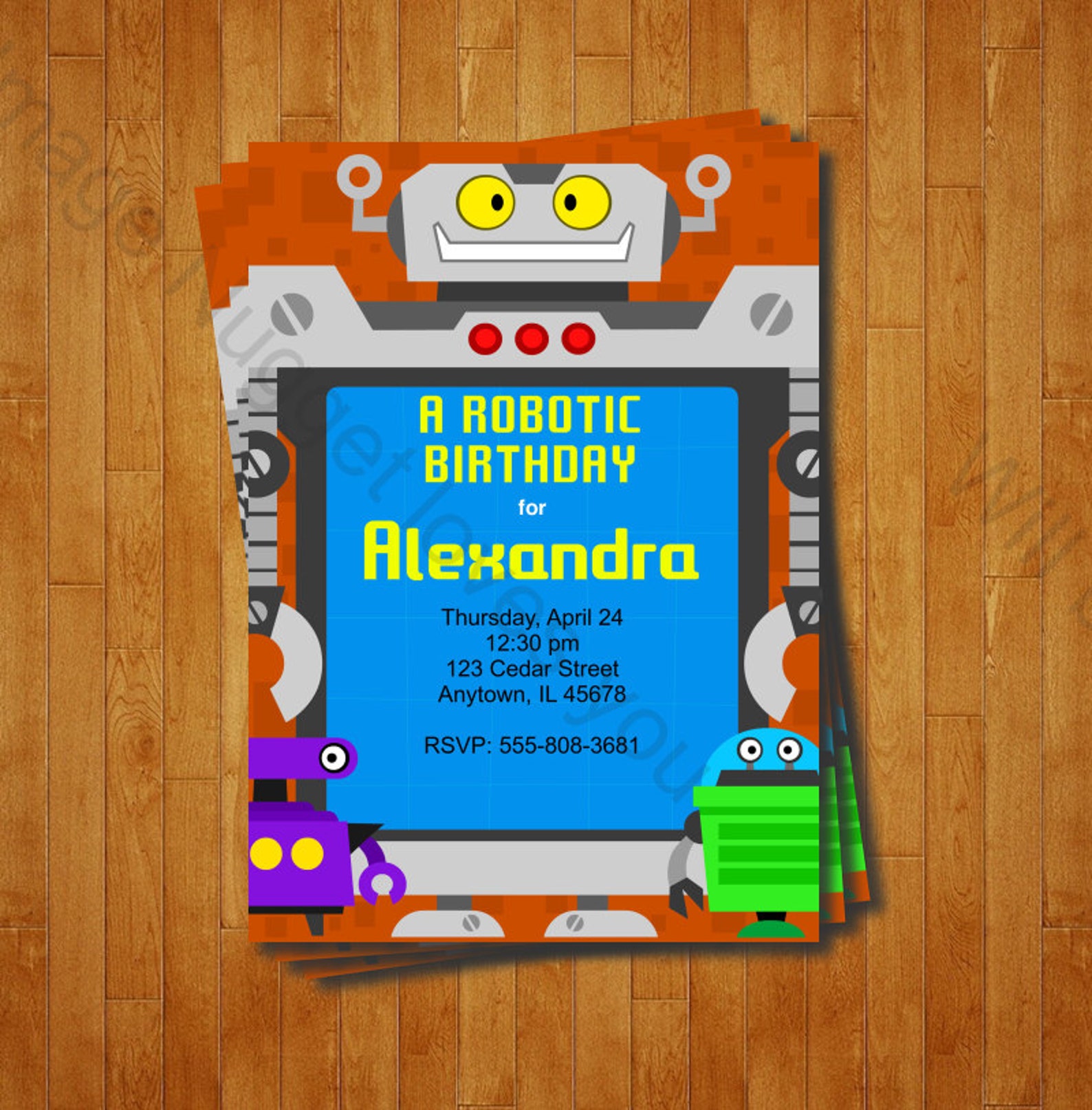 Robot Party Invitation - Printable Birthday Invite for a Birthday Party ...