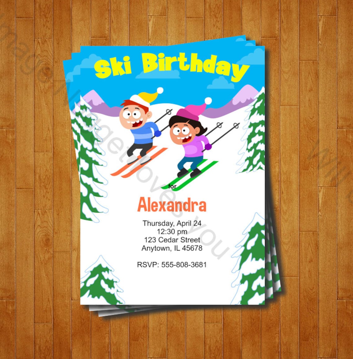 Snow Skiing Birthday Party Invitation - Printable Birthday Invite for a ...