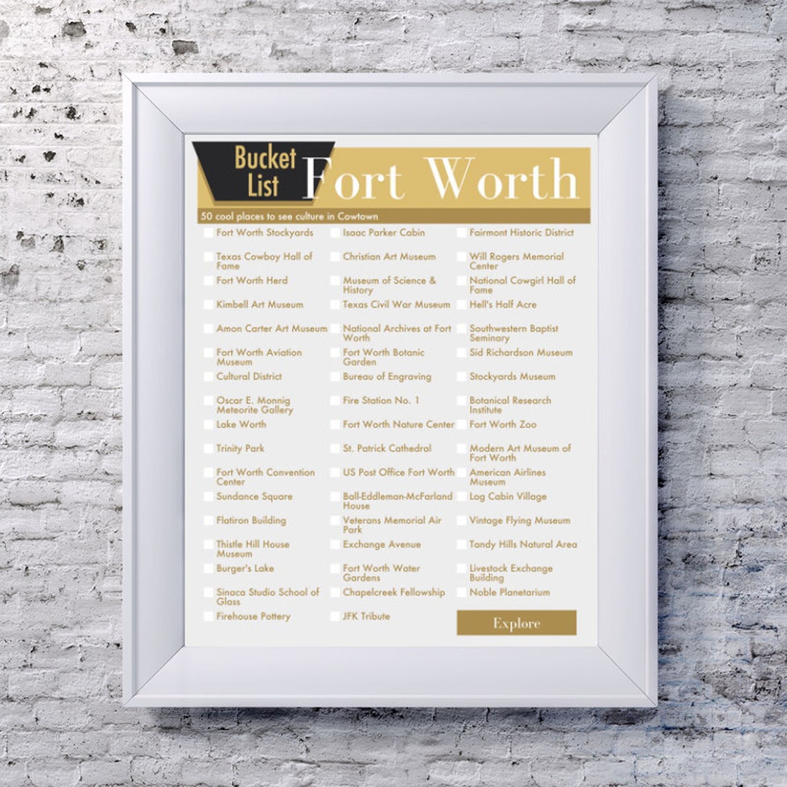 Bucket List Fort Worth Texas Bucket List in Your Choice of COLOR Wall ...