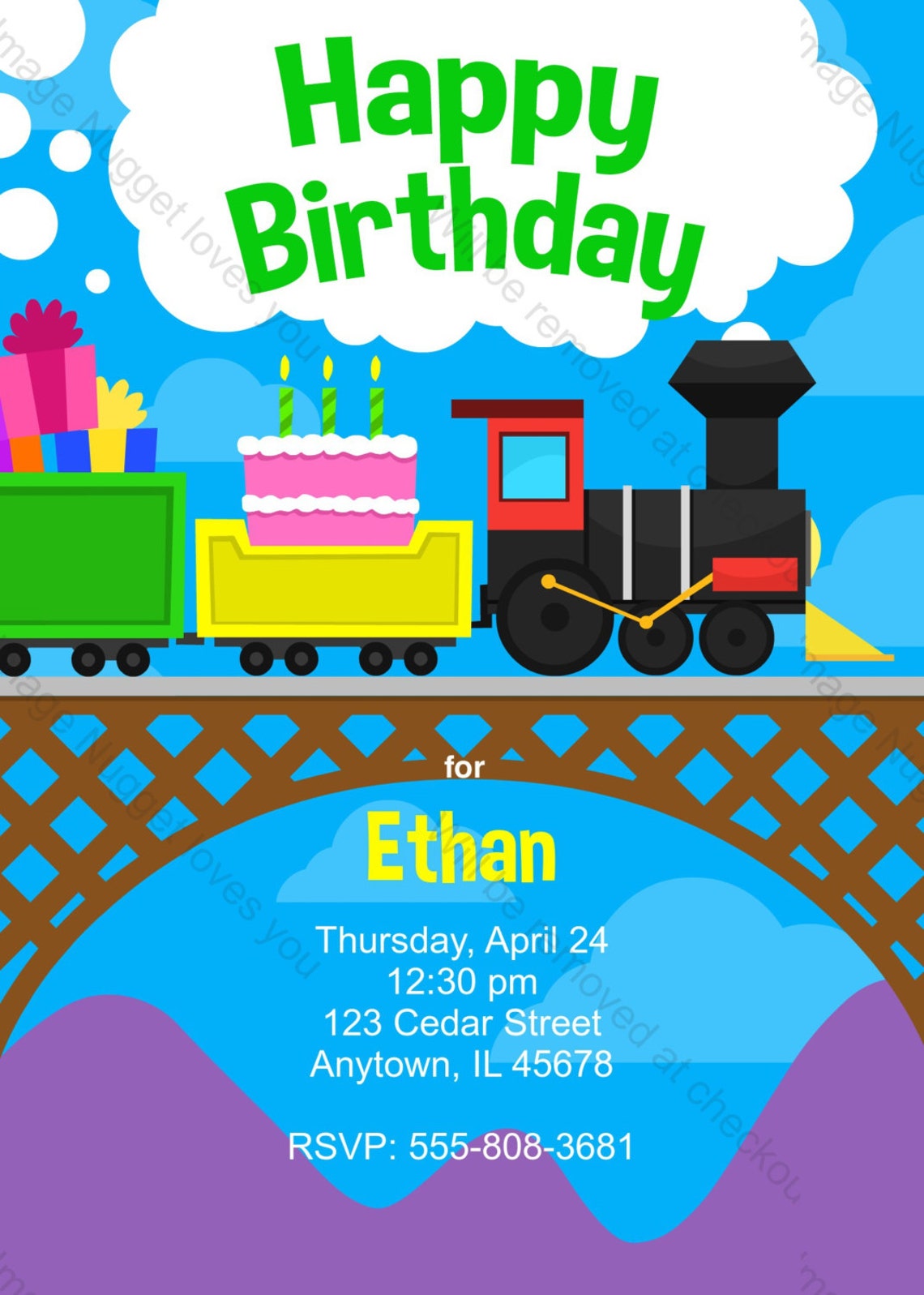 Steam Train Birthday Invitation - Printable Design, Customizable ...