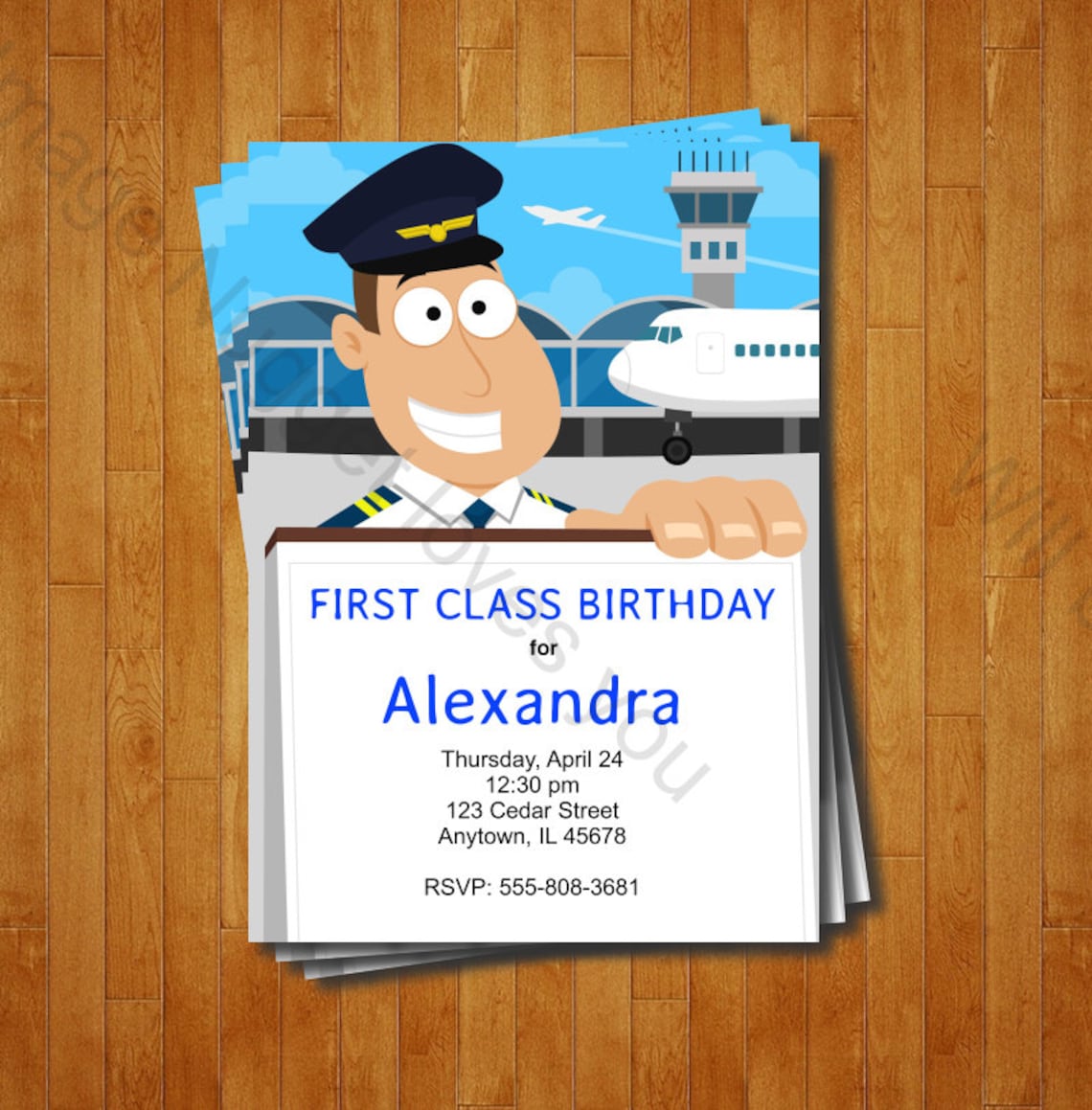 Airplane Pilot Birthday Invitation - Printable Design, Customizable ...