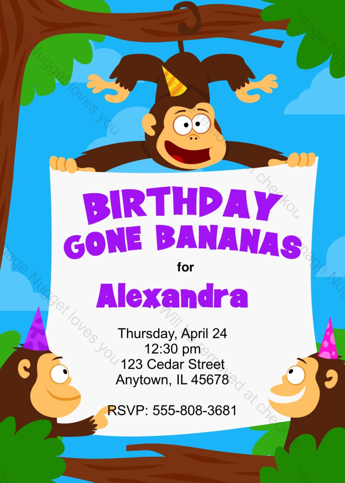 Monkey Party Invitation - Printable Birthday Invite for a Monkey Theme ...
