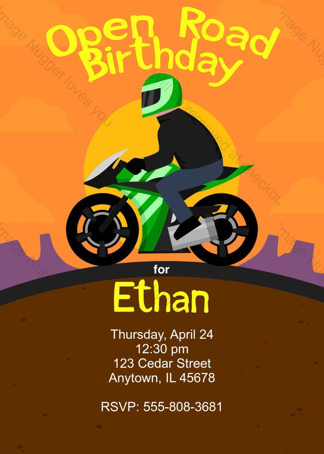 Motocycle Birthday Party Invitation - Printable Birthday Invite for a ...