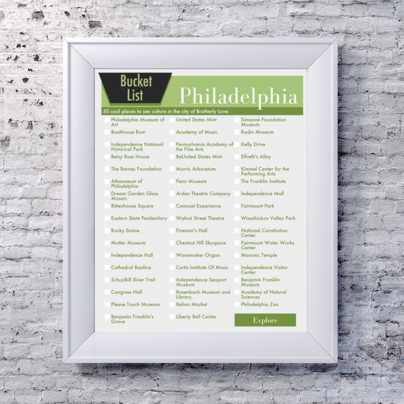 Bucket List Philadelphia Bucket List in Your Choice of COLOR Wall Art ...