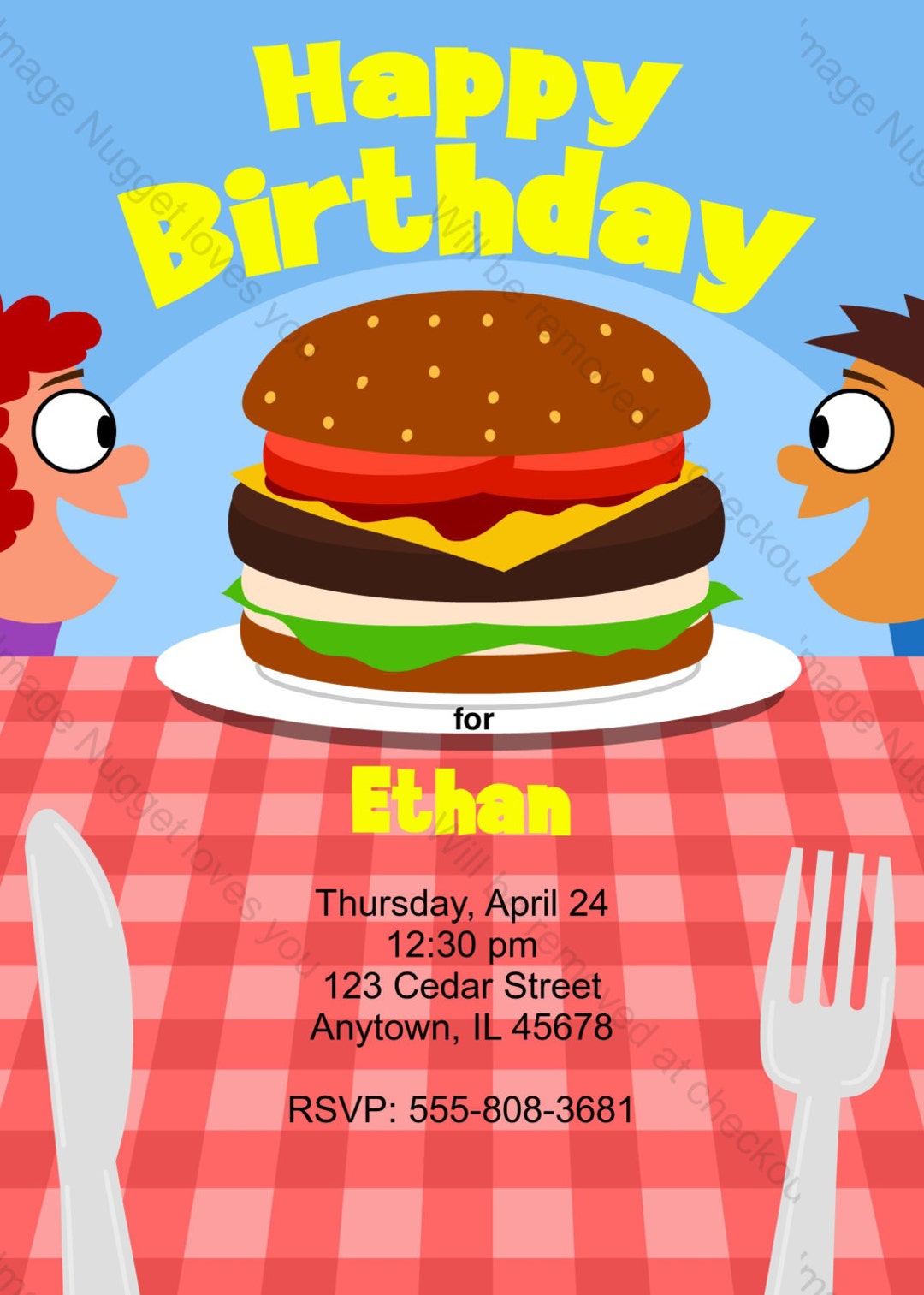 Hamburger Fast Food Birthday Party Invitation - Printable Birthday ...