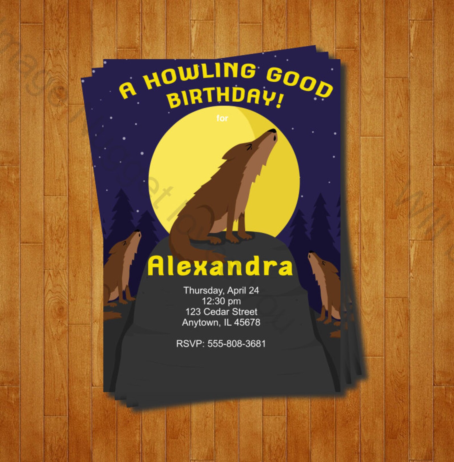 Three Wolves Birthday Invitation - Printable Design, Customizable ...