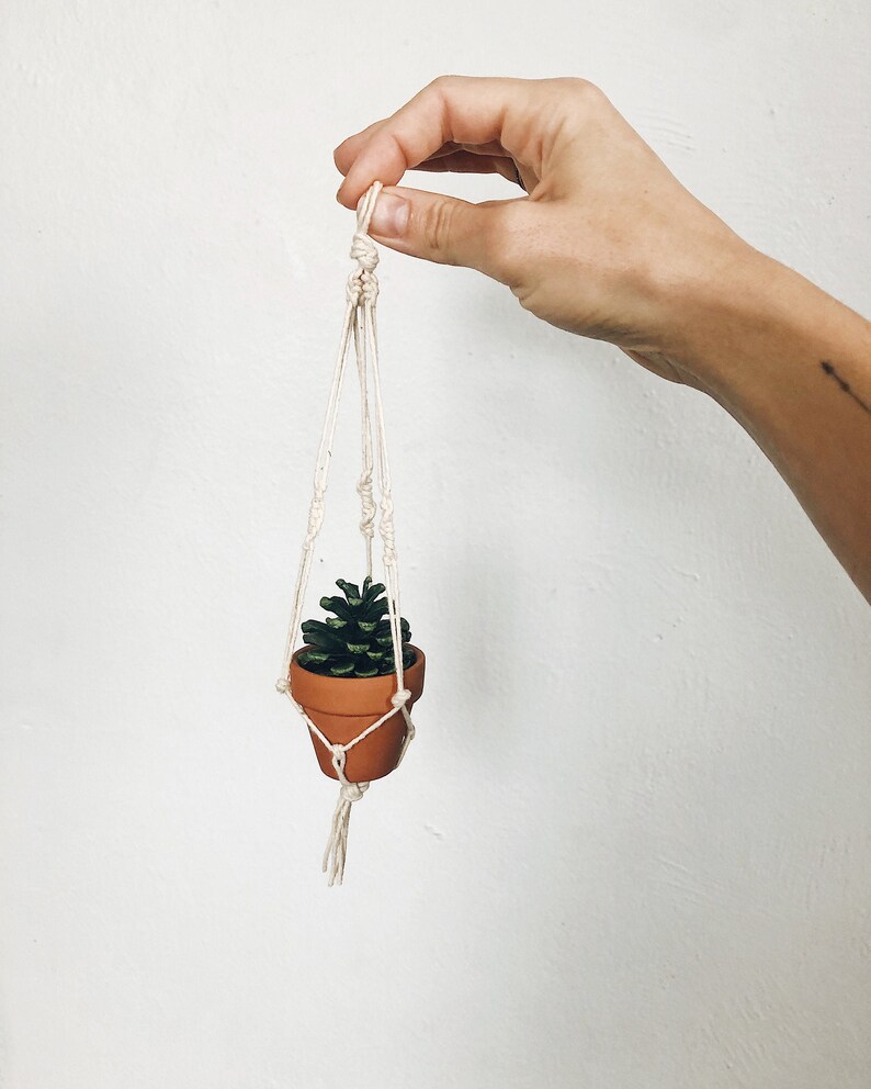 Mini Macramé Plant Hanger faux planthandmadepineconehouse | Etsy
