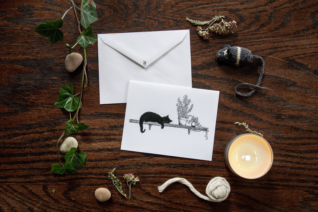 Cat Nap Cards |handmade|original Art|ivy|nature|plant Shelf|watercolor ...