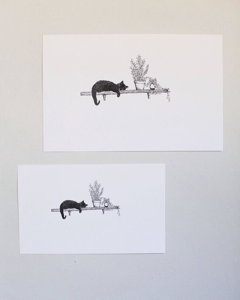 Cat Nap Print ink Pen, Plants, Cat Lover, Freehand Sketch - Etsy
