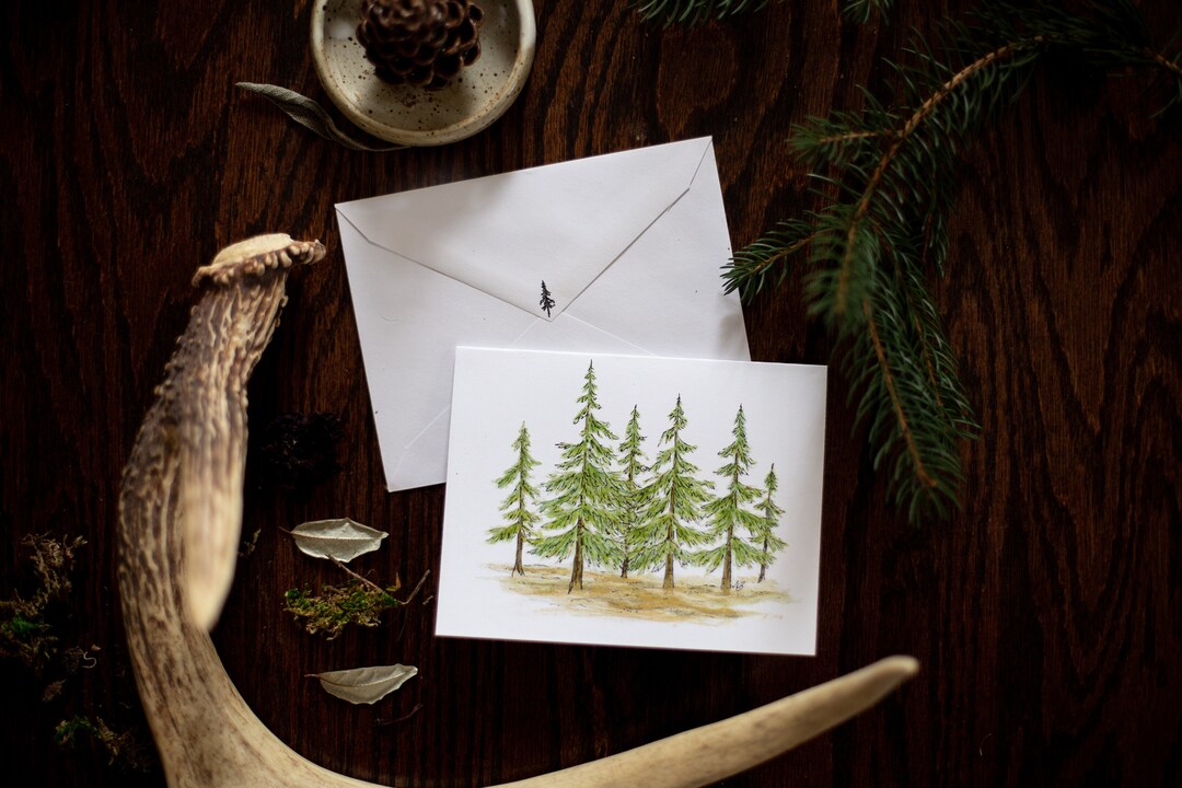 Pine Tree Cards |handmade|original Art|pine Trees|nature|green ...