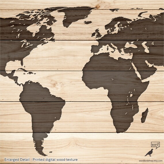 Rustic Wood Large World Map Poster Wood Wall Art Print Gifts | Etsy