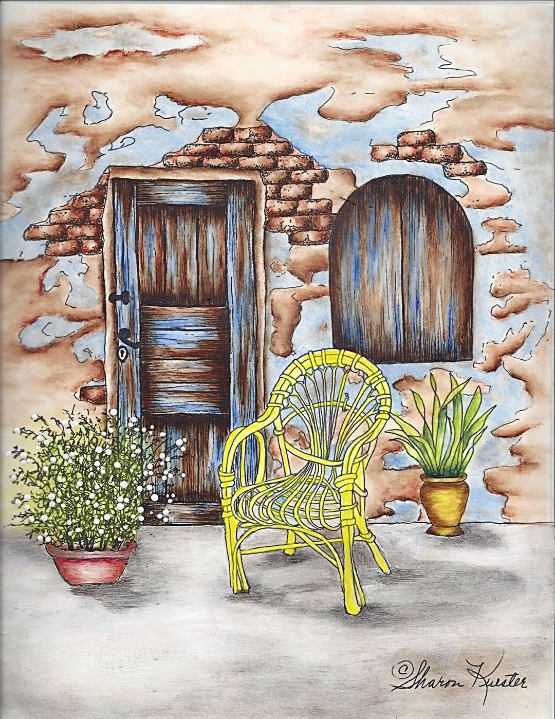 INK / OIL PAINTING - Greek Street Scene Oil Painting, Greece Structure ...