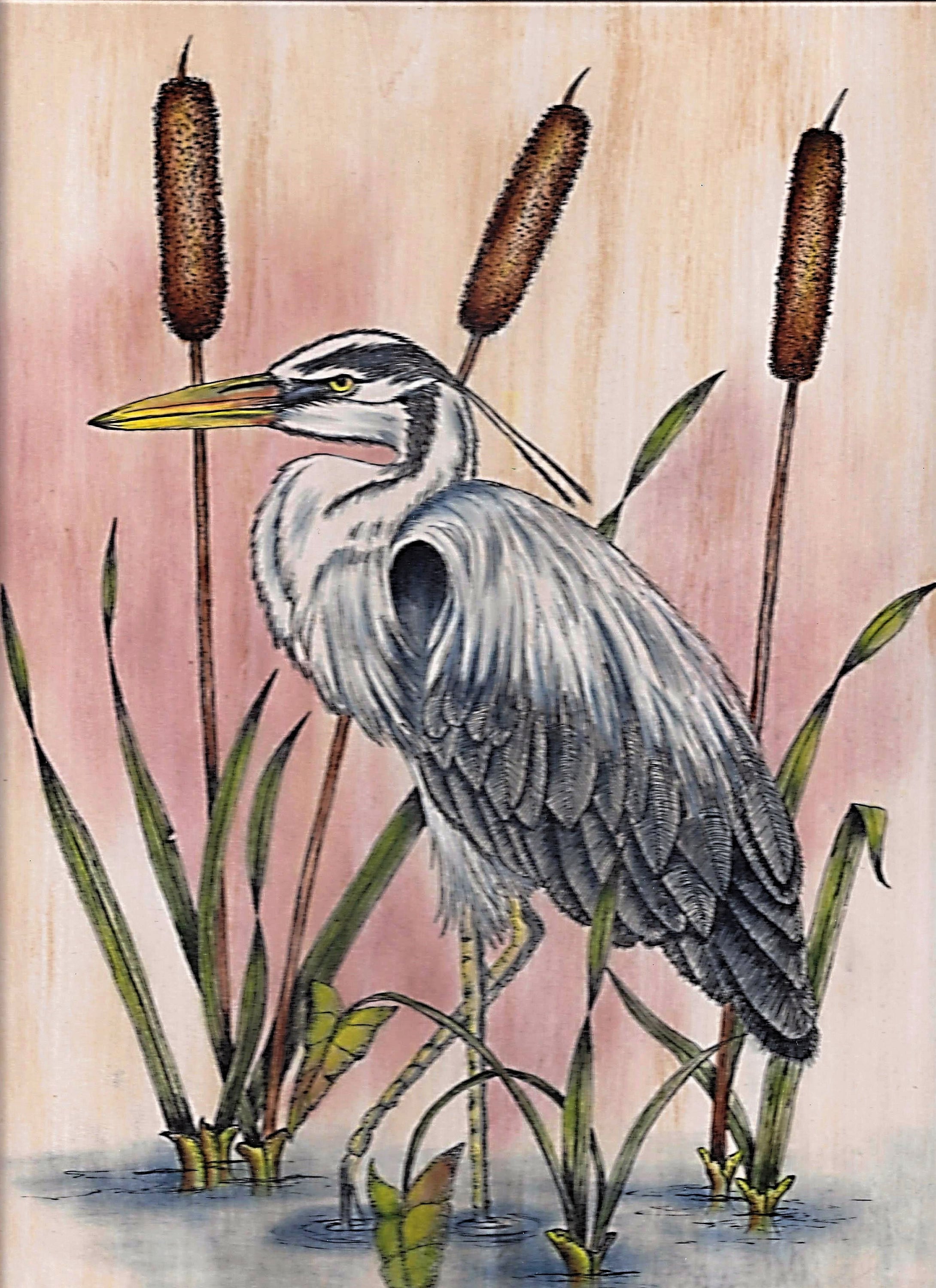 E PACKET Pen & Ink Oil Rouging - Blue Heron Painting Pattern, Art Kit ...