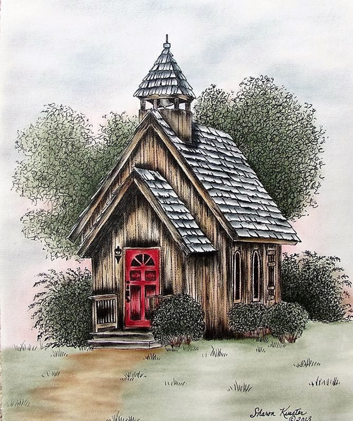 INK / OIL PAINTING - Chapel Pigeon Forge Art, Historic Old Countryside ...