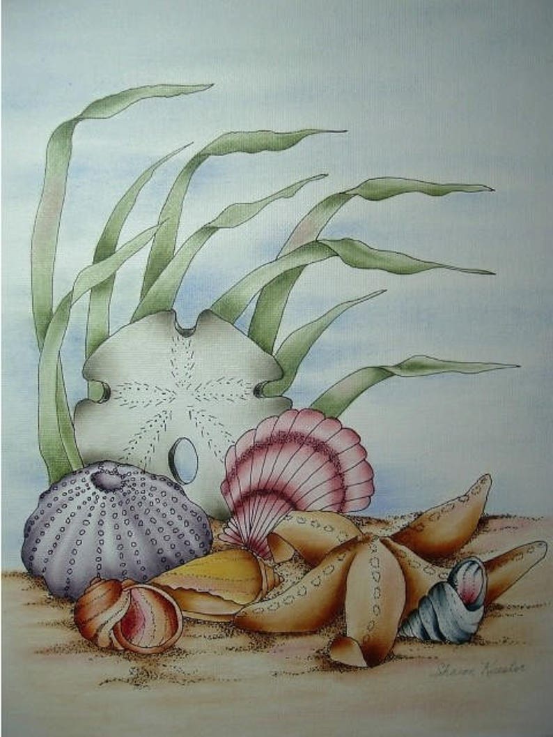 E PACKET Pen & Ink Oil Rouging - Sea Shell Painting Pattern, Art Kit ...