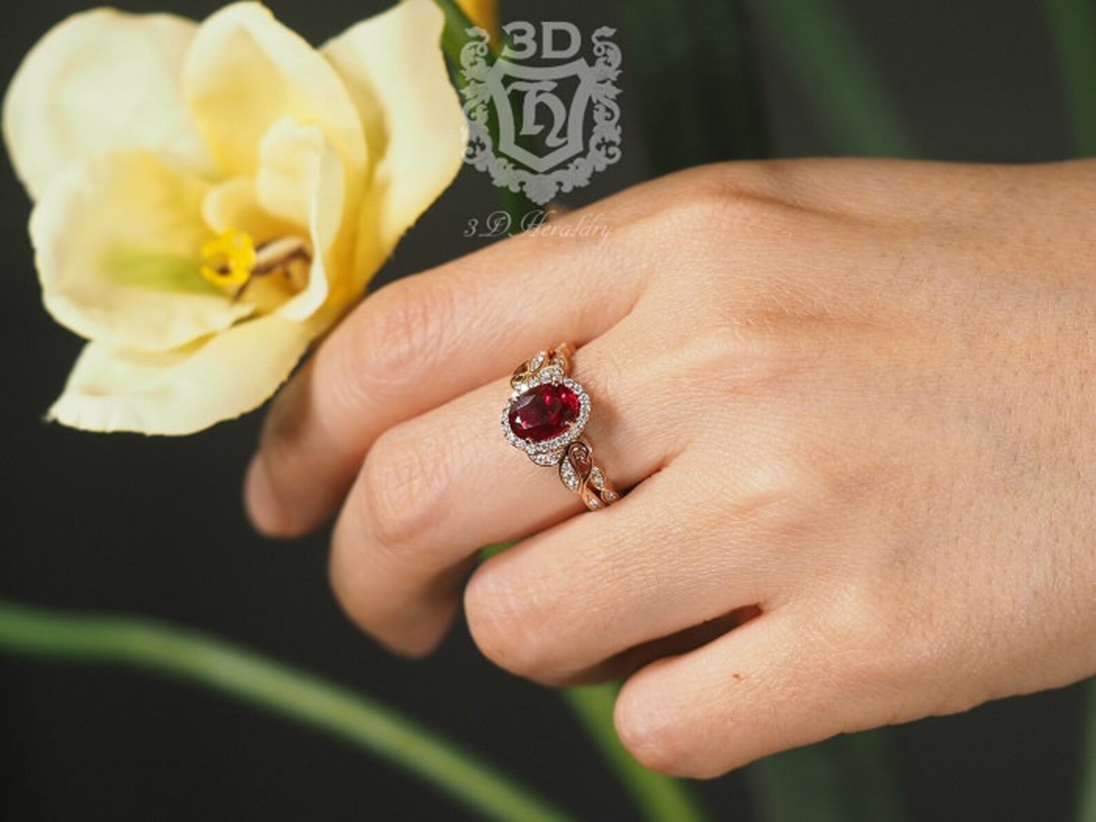 Ruby Engagement Ring Floral Engagement Ring With Natural - Etsy