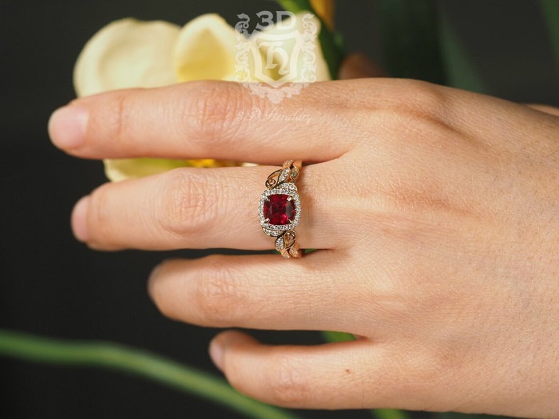 Ruby Engagement Ring Floral Engagement Ring With Natural - Etsy