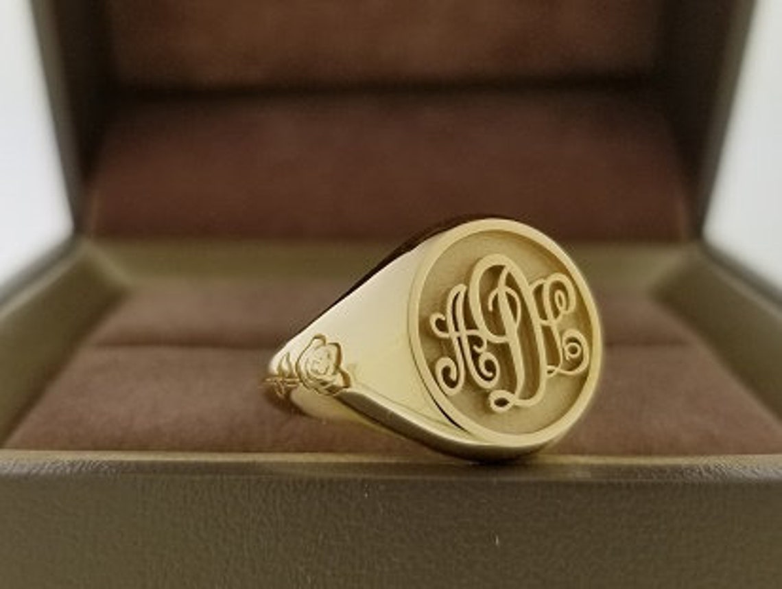 Monogram Ring Rose Gold 14K Yellow Gold White Gold - Etsy