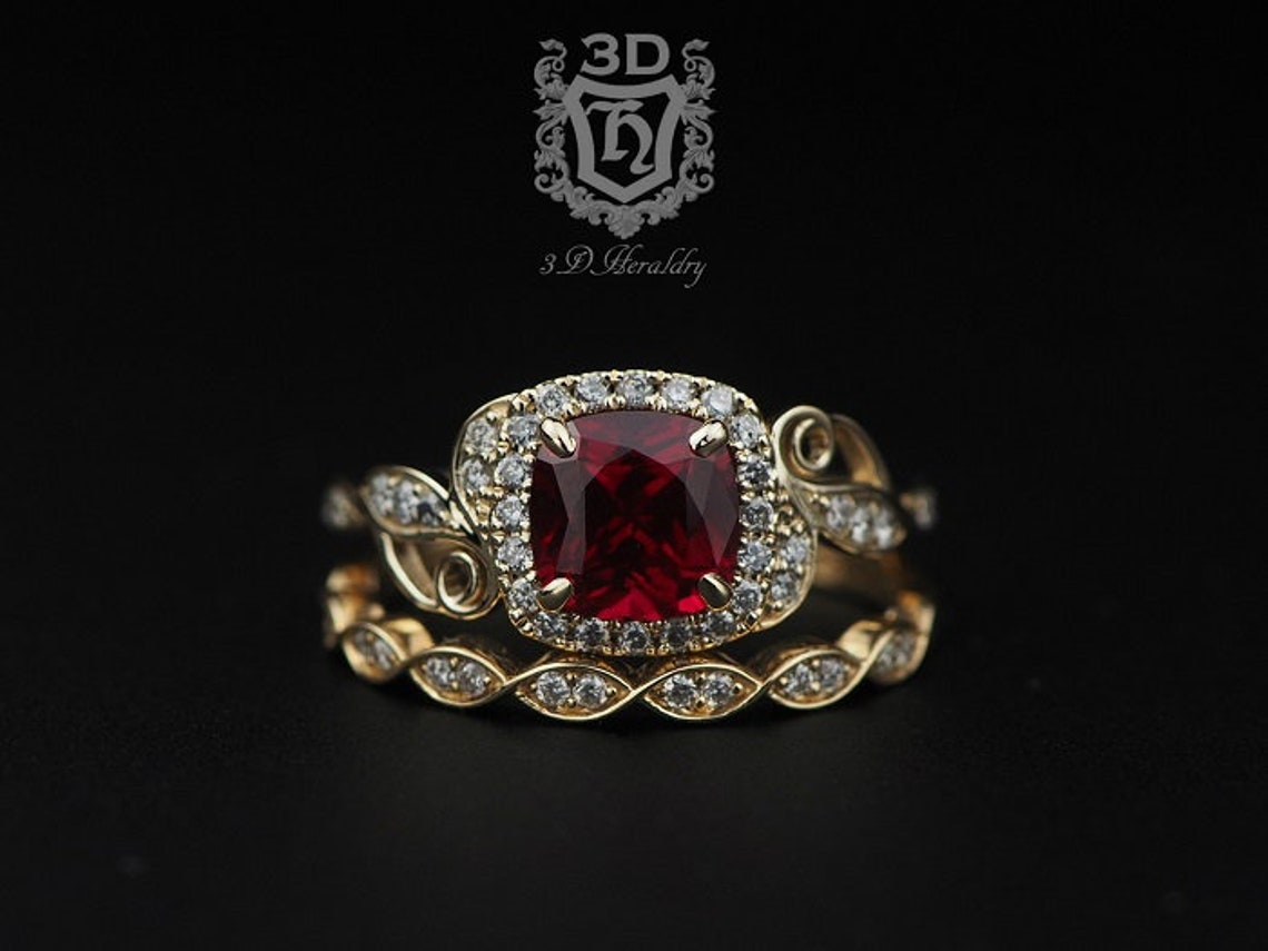 Ruby Engagement Ring Floral Engagement Ring With Natural - Etsy