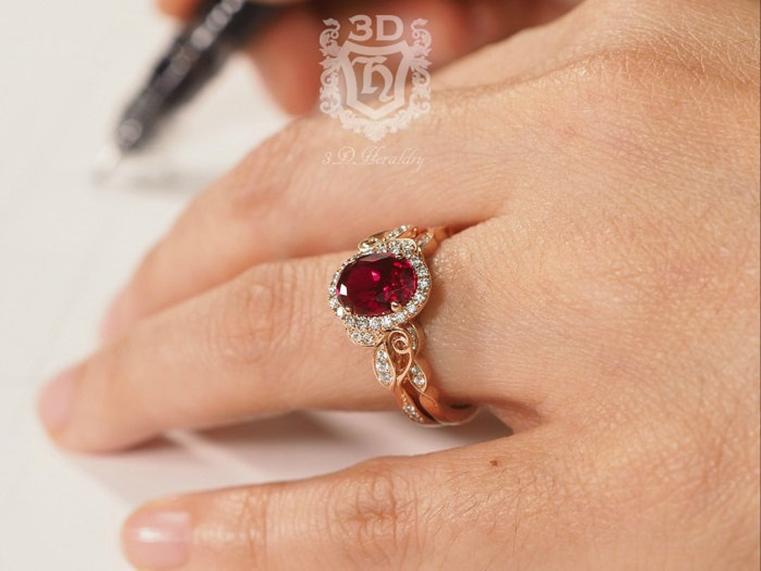 Ruby Engagement Ring, Floral Engagement Ring With Natural Diamonds Made ...