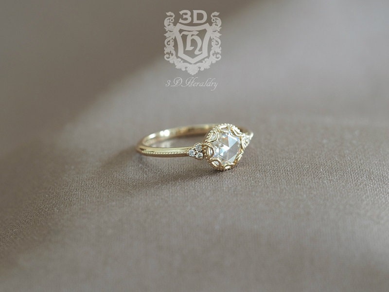 Rose Cut Ring Rose Cut Moissanite Engagement Ring and Natural | Etsy