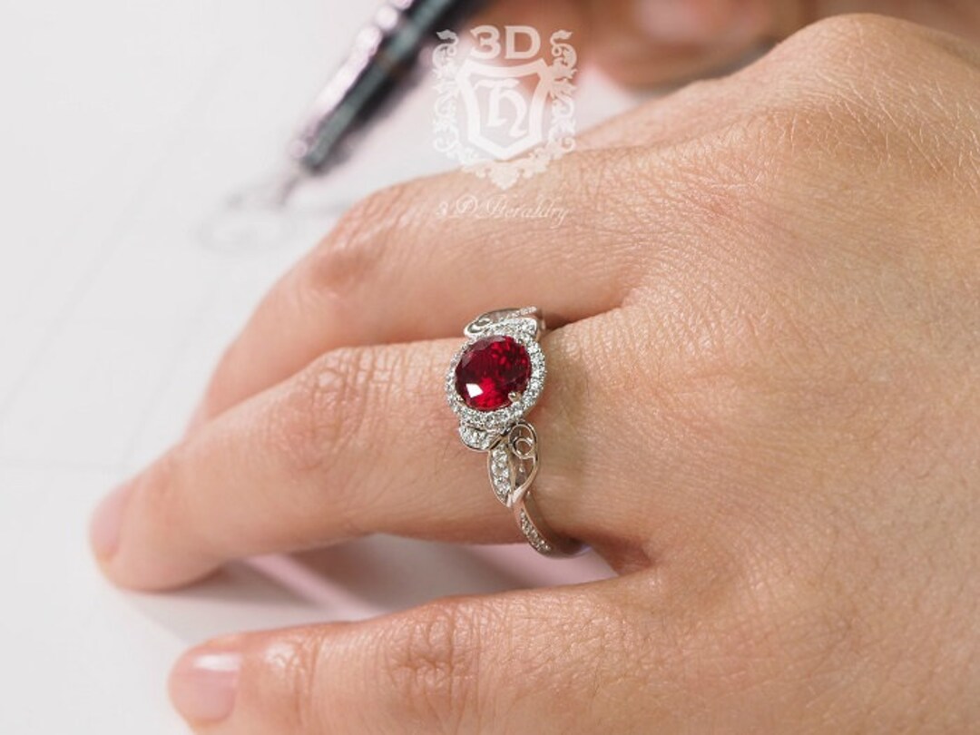 Ruby Engagement Ring Floral Engagement Ring With Natural - Etsy