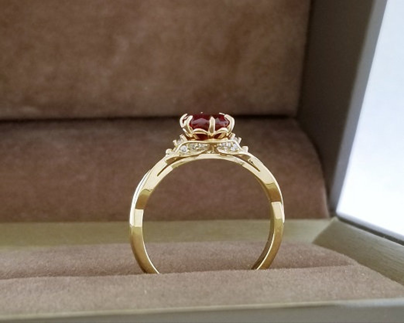 Ruby Ring Ruby Engagement Ring Floral Ruby and Diamond Ring | Etsy
