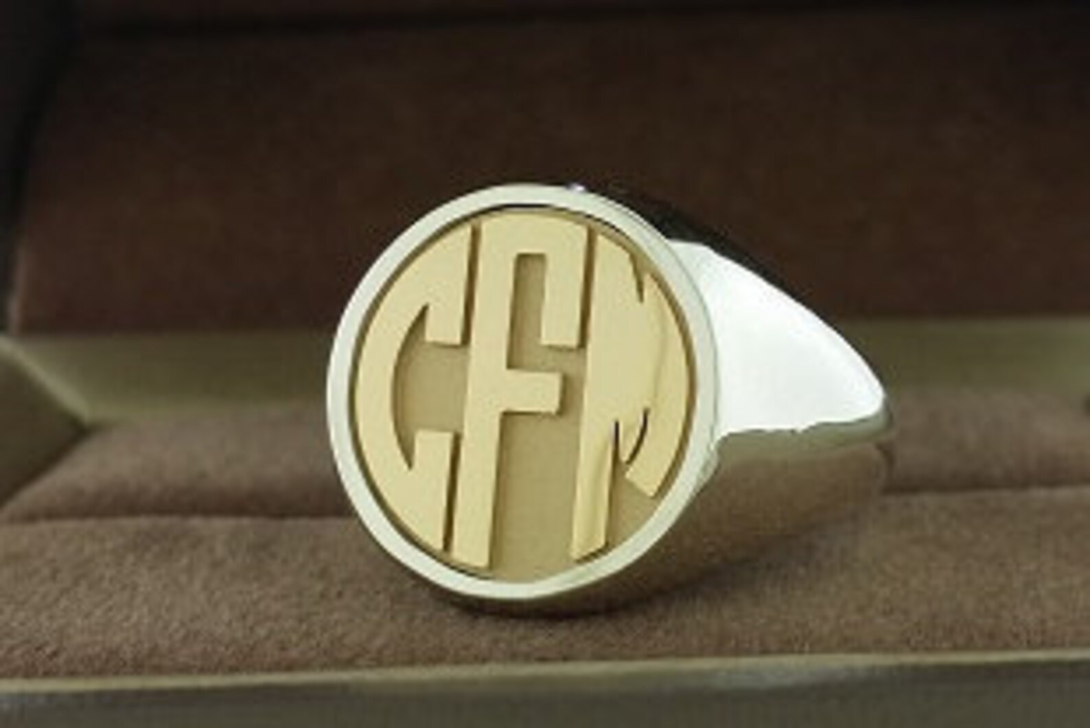 Monogram ring mens ring signet ring gold and sterling | Etsy