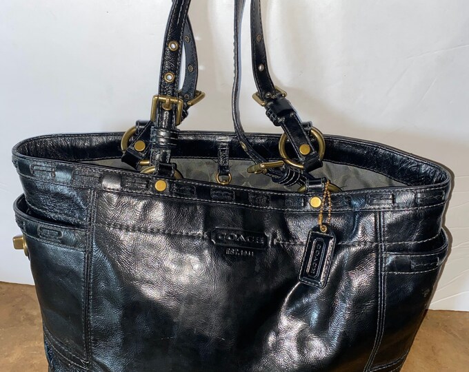 Vintage Coach F0773-11500 Black Patent Leather Tote Shoulder Bag - Etsy
