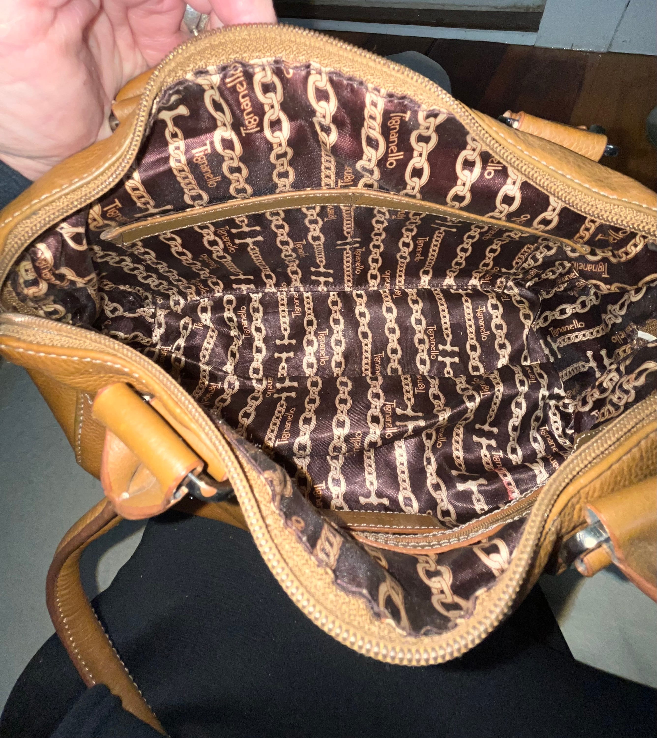 Tignanello Brown Pebbled Genuine Leather Purse Tote Handbag Satchel ...