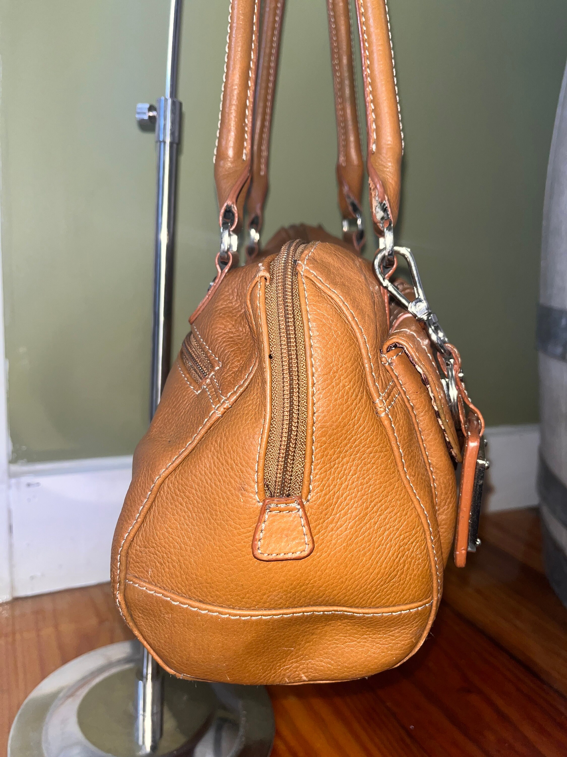 Tignanello Brown Pebbled Genuine Leather Purse Tote Handbag Satchel ...