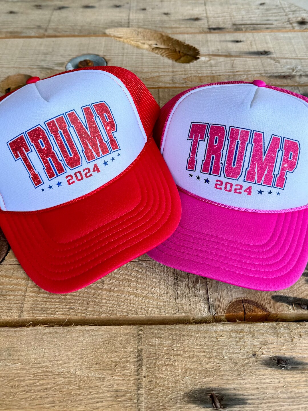 Trump Trucker Hat for Women, Girly Cap With Faux Glitter White Foam ...
