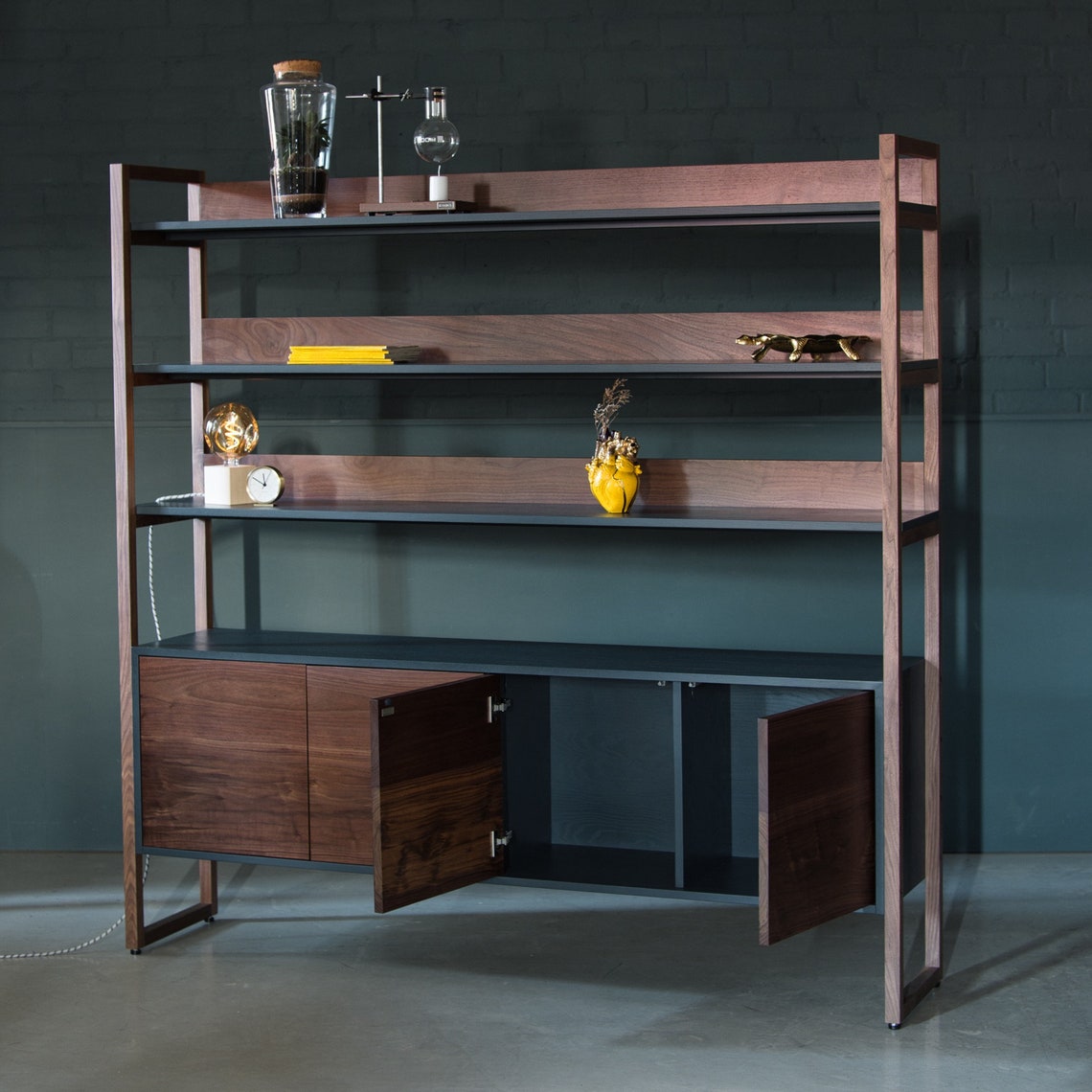 Walnut Shelving Unit Walnut Bookcase Walnut Storage Ari - Etsy