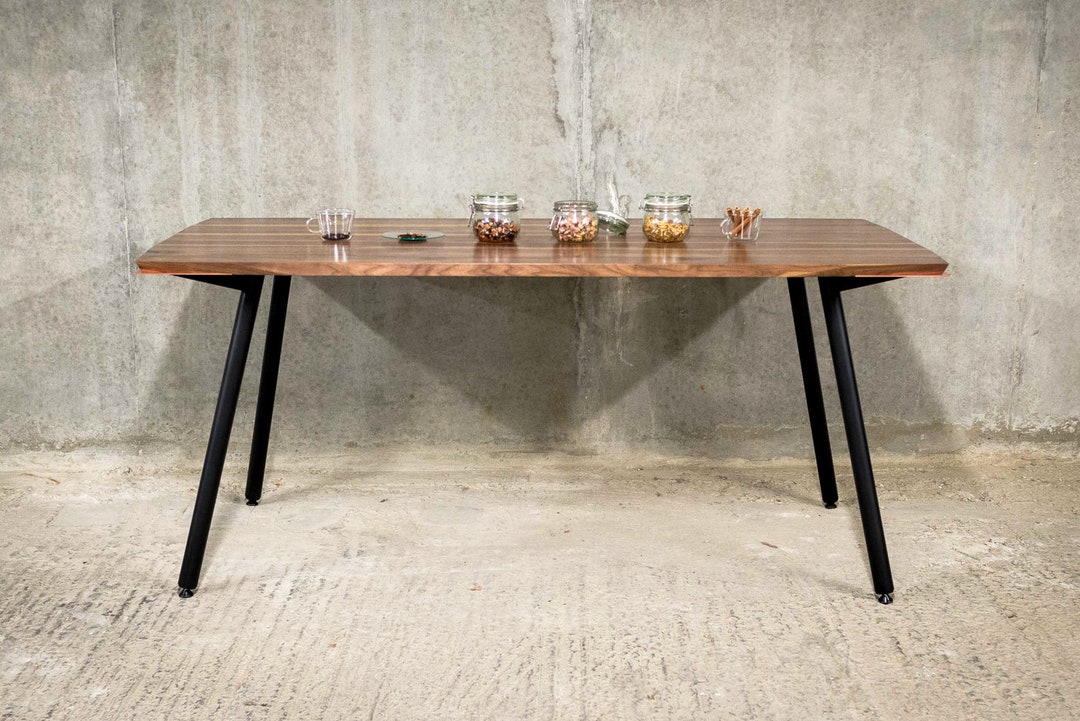 Walnut Dining Table Copper Accents Modern Industrial Kitchen, Meeting ...