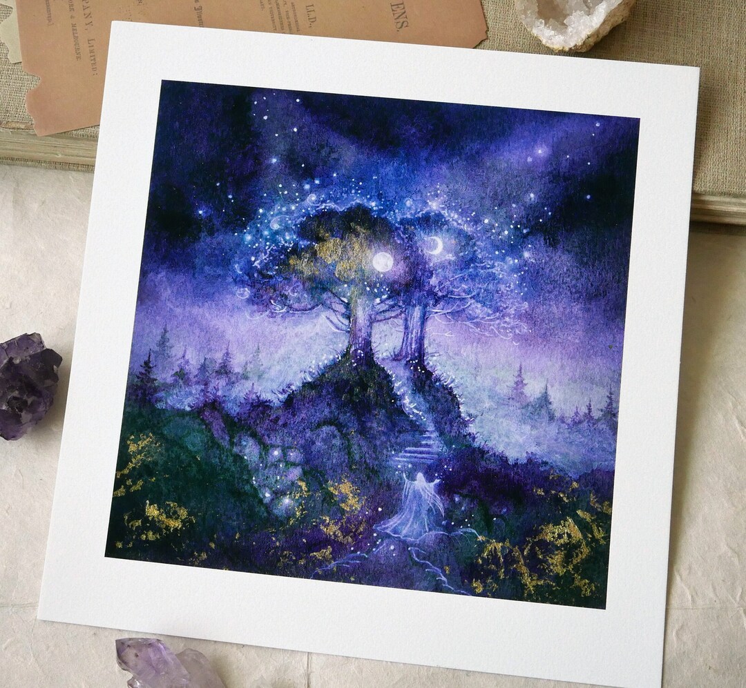 The Two Trees 8x8 Fine Art Print Magical Art Gold - Etsy