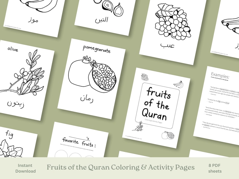 Fruits of the Quran Educational Unit Coloring & Activity Pages for ...