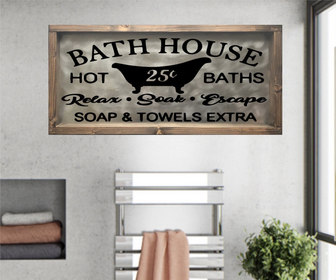 Bath Sign Wood Framed Bathroom Sign Bath House Sign - Etsy