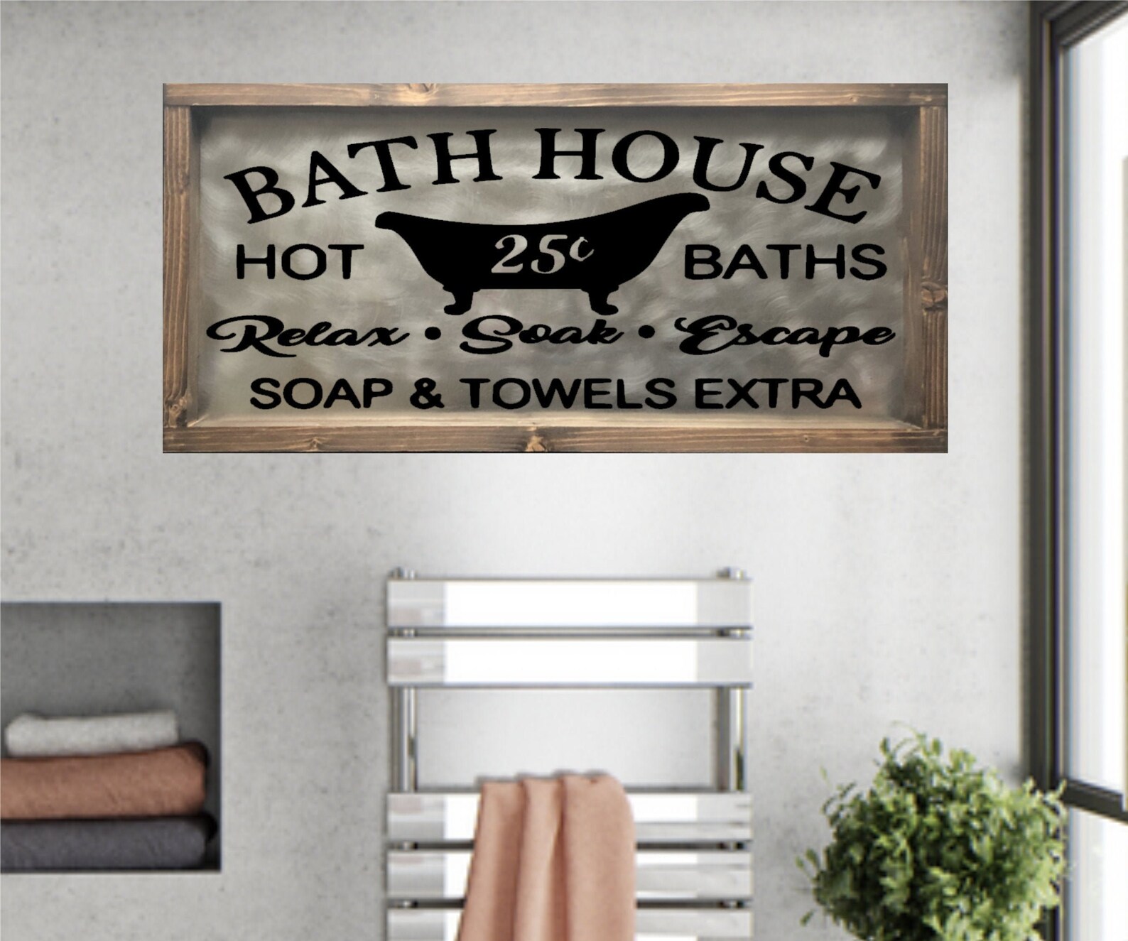 Bath Sign Wood Framed Bathroom Sign Bath House Sign - Etsy