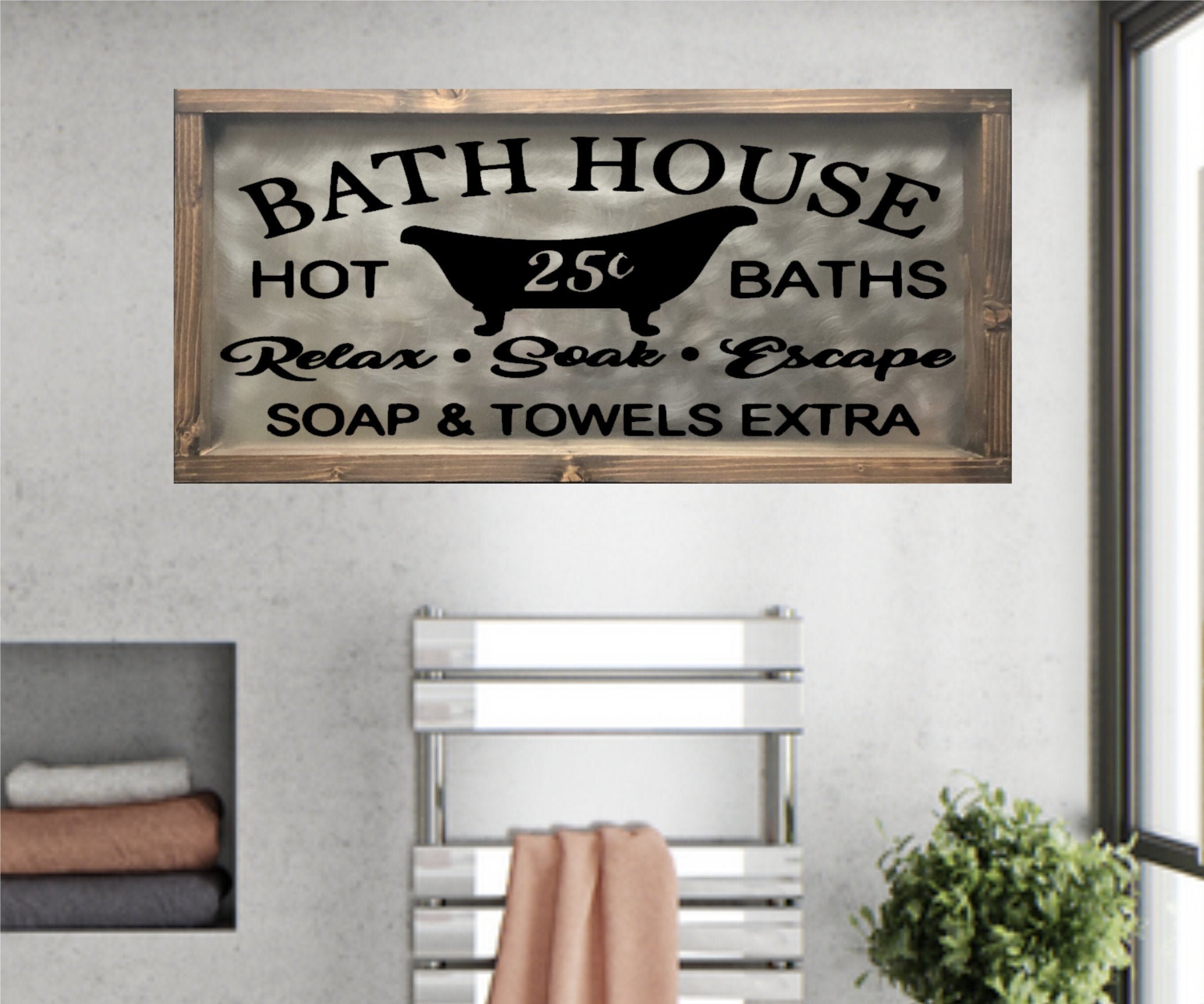 Bath Sign Wood Framed Bathroom Sign Bath House Sign | Etsy